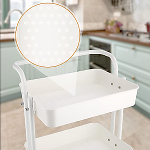 BATHWA 3-Tier Rolling Utility Cart Storage Shelves Multifunction Storage Trolley Service Cart with Mesh Basket Handles and Wheels Easy Assembly for Bathroom, Kitchen, Office(White)