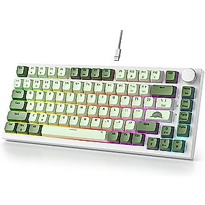 Fogruaden Wired 75% Mechanical Gaming Keyboard 75 Percent Matcha Keyboard Hot Swappable Gasket Mount, Red Switch, RGB Backlit 82 Keys TKL Mechanical Keyboard, NKRO Compact Keyboard with Knob