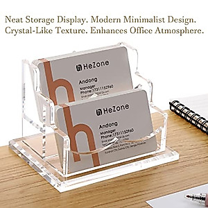 Business Card Holder for Desk 2 Tier 2 Slots, Clear Acrylic Business Card Display Stand, Holds100 Cards-1 Pack (2 Slots-H)