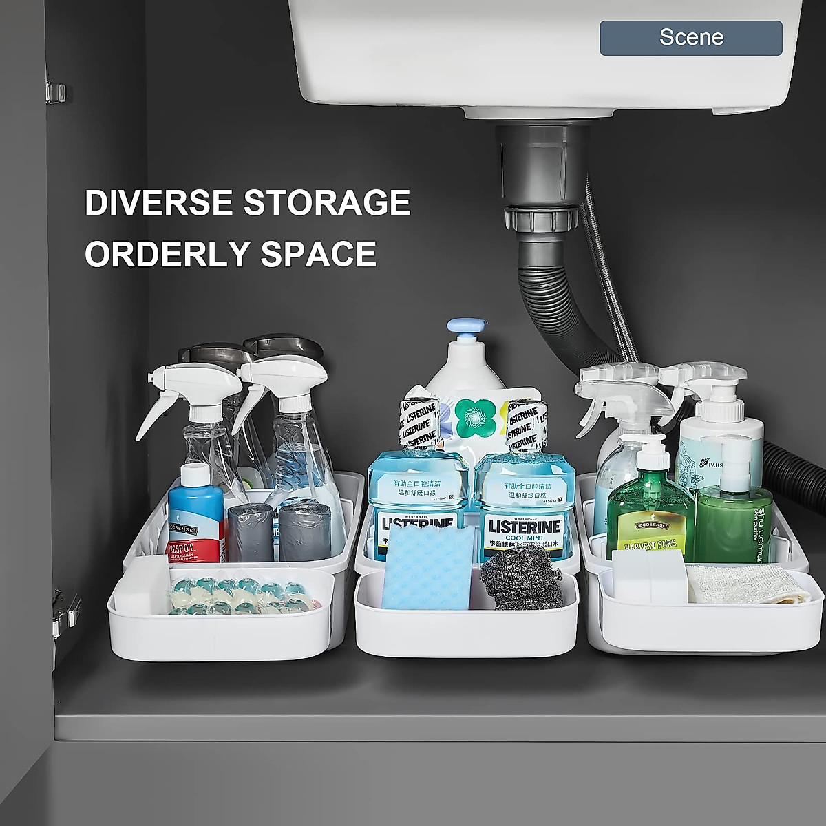 Under Sink Caddy Organizer with Pull Out Fridge Storage Bins Basket for Kitchen Bathroom and Cabinet (8" Wide, White)