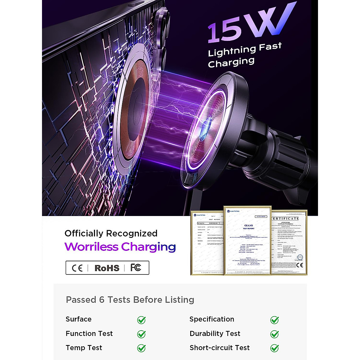 LISEN for 15W MagSafe Car Mount Charger,Universal iPhone Magnetic Wireless Car Charger,MagSafe Charging Mount Wireless for iPhone 16 Pro Max Accessories Fits iPhone 16 15 14 13 12,Matte Blue