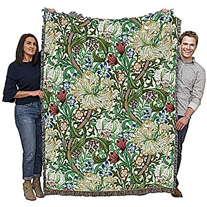 Pure Country Weavers William Morris Golden Lily Blanket - Arts & Crafts - Gift Tapestry Throw Woven from Cotton - Made in The USA (72x54)
