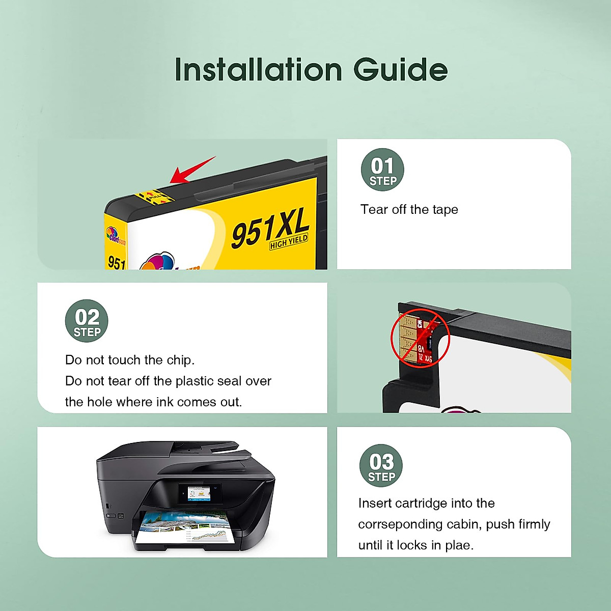 Clorisun 951 951XL Compatible Ink Cartridge for HP 951 951XL 951 XL for HP OfficeJet pro 8600 8610 8620 8100 8625 8630 8615 8660 8640 276DW 251DW 271DW Printer(1 Magenta 1 Cyan 1 Yellow, 3 Pack)