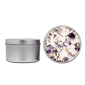 Stress Relief Candle by New Moon Beginnings - Lavender Scented Candle - Dried Flower & Crystal Candles - All Natural Essential Oil Soy Candle (8 Ounce Round Tin)