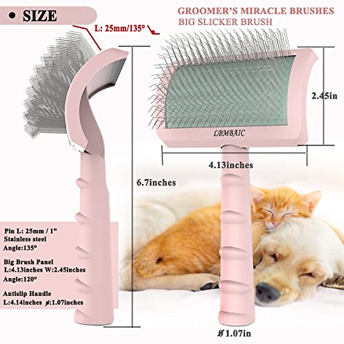 LBMBAIC Slicker brush for dogs with super denser soft extral long pin slicker dog brush for thick and long hair doodle and poodle brush fluff,detangle and style.Goldendoodle Long Pin Brush for Dogs.25mm(1'')
