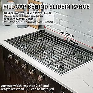 30" Slide In Range Rear Filler Kit W10113901A，Universal Triangular Filler Strip for Stove Gap, Aluminum Cooktop Gap Trim Kit Between Backsplash and Stove Compatible with Whirlpool & Most Brand, Black