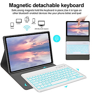 Samsung Galaxy Tab S7 FE/S8 Plus/S7 Plus Case with Keyboard 12.4 Inch - Smart Folio Case with S Pen Holder, 7 Colors Backlight Detachable Wireless Keyboard for Tab S7 FE 2021/S8+ 2022/S7+ 2020, Blue