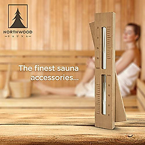 NORTHWOOD Sauna Sand Timer - Handmade from Canadian Red Cedar Wood - Wall Mounted Rotating 15 Minutes Hourglass Timer with White Sand