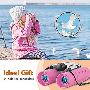 Obuby Real Binoculars for Kids Gifts for 3-12 Years Boys Girls 8x21 High-Resolution Optics Mini Compact Binocular Toys Shockproof Folding Small Telescope for Bird Watching,Travel, Camping, Pink