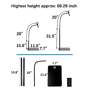 Floor Stand Holder, Tablet Floor Stand, Cell Phone Floor Stand, 53" Tall Floor Phone Stand with 360°Rotating ipad Stand Holder Compatible with iPhone iPad Pro Air and All 4.6-11" Tablet