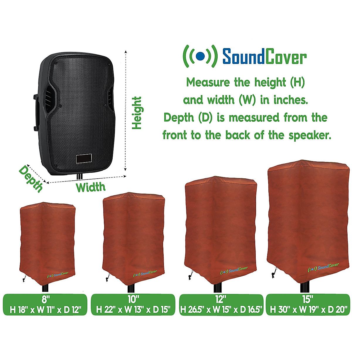 12 Inch PA/DJ Lightweight Powered Speaker Cover Bag in Brown for Stand Mounted Speakers - Over The top fit, Water Resistant (not Waterproof), 50 UV Protection