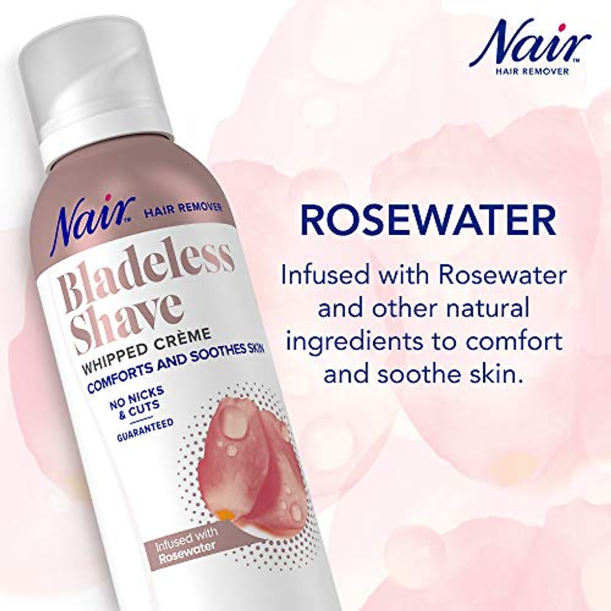 Nair Hair Remover Bladeless Shave Whipped Crème Infused with Rosewater, 5oz