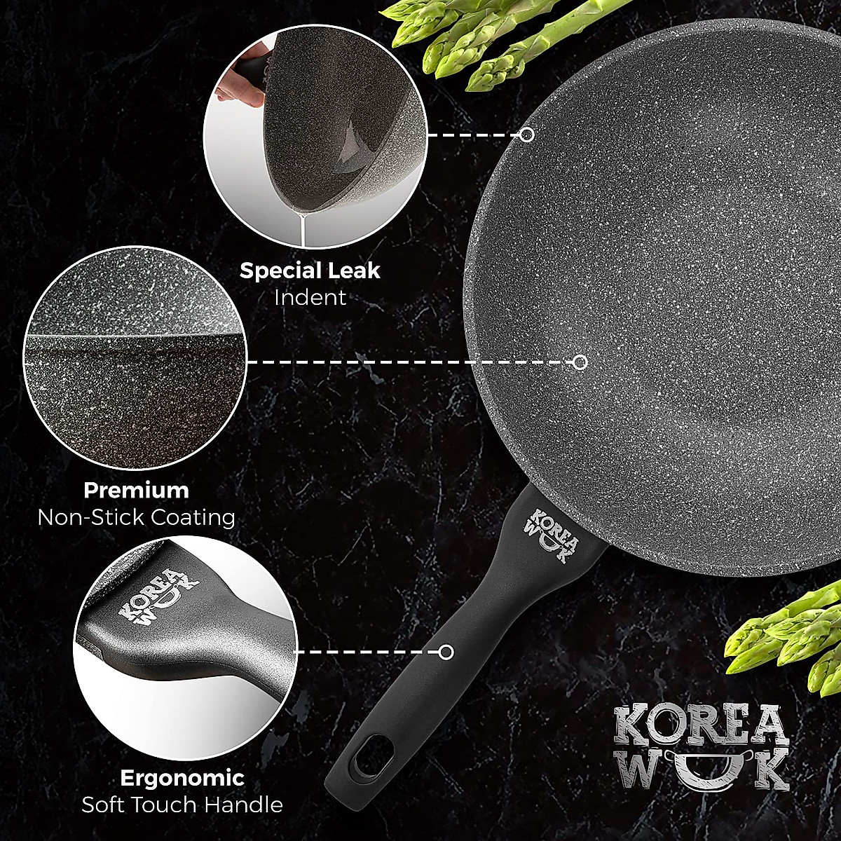 Wok Nonstick - Flat Bottom, Cast Aluminum Stir Fry Pan Non-Scratch Coating for Cooking, Boiling, Sautee, Steam - Ideal for Gas, Electric, Induction & Ceramic Stoves (11 inch Wok)