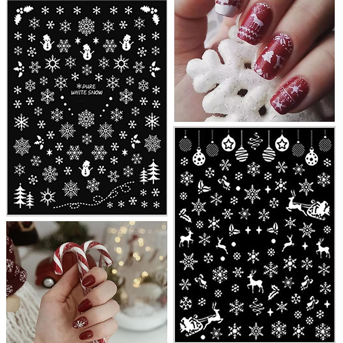10 Sheets 3D Christmas Nail Art Stickers Self-Adhesive Winter Nail Art Supplies Winter Snowflake Nail Decals Elk Santa Claus Nail Design Stickers for Women Xmas Nail Decoration Charms