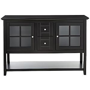 Walker Edison Charlotte Classic Glass Door Storage Buffet, 52 Inch, Black
