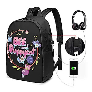 Bee and Puppycat 17 Inch Laptop Backpack with USB Port Travel College School Backpack Bookbag Unisex
