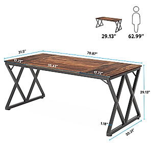 Tribesigns Dining Table for 6, Industrial 70.87 Inch Dining Room Table with Heavy Duty Metal Frame, Wooden Rectangle Kitchen Table for Dining Room, Kitchen, Home Furniture, Rustic Brown