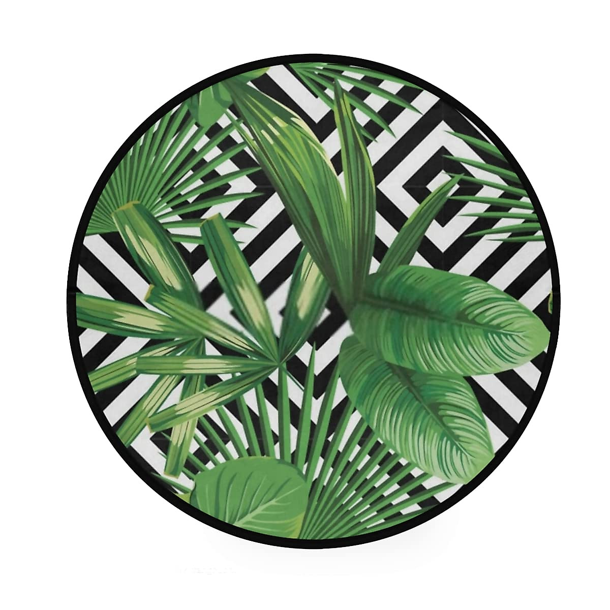 keepcute Palm Tree Leaf Round Rug 36 inch Rug Summer Exotic Jungle Tropical Doormat Non-Slip Floor Mat Carpet for Bedroom Living Room Study Playing Carpet, 3' Diameter