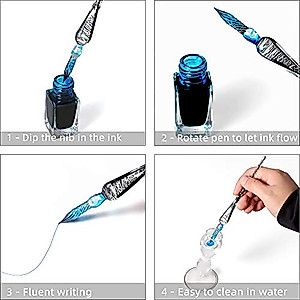 molshine Handmade Glass Dip Pen Crystal Calligraphy Pen Signature Dipped Pen for Artist Women Men Teens,Writing Drawing Decoration Gifts (silvery)