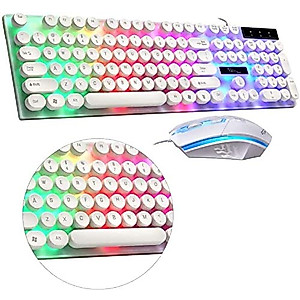 HJJWL Gaming Keyboard and Mouse Combo, RGB Rainbow Backlit Keyboard Compact USB Wired Mechanical Feeling Keyboard for Computer Gamer Office (White),Colour Name:Black (Color : White)