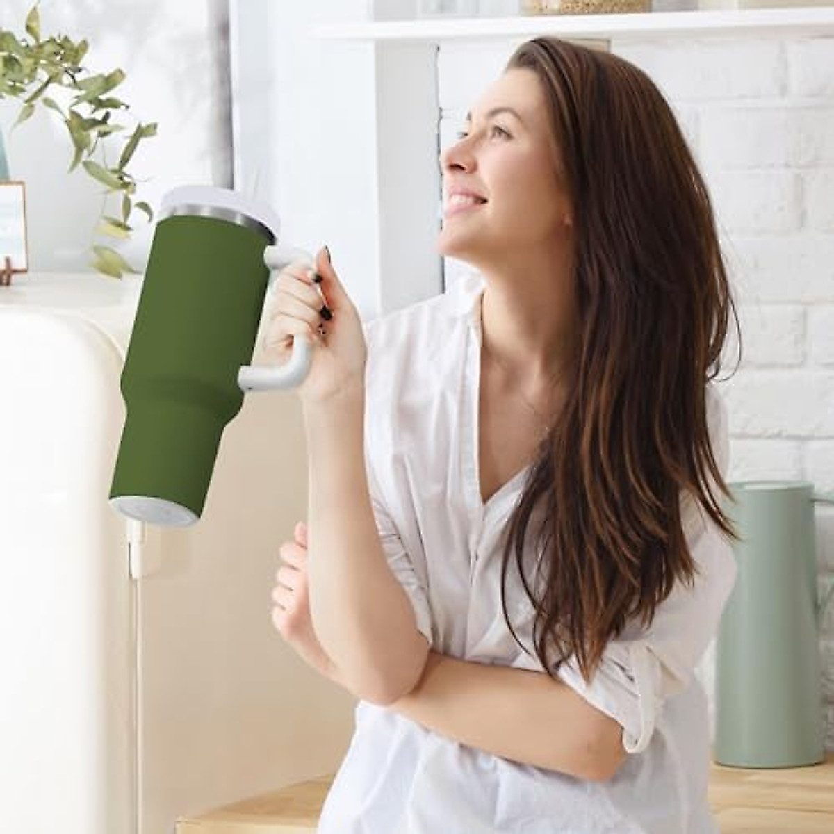 MCHIVER Dark Green Tumbler with Lid and Straw 40 oz Insulated Water Bottle Leakproof Water Tumblers for Iced Water Coffee Smoothie