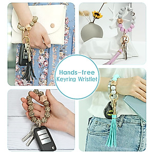 XquiziFit Keychain Bracelet Elastic Silicone Beaded Wristlet Bangle Car Keys Wallet Holder Chains for Women Black