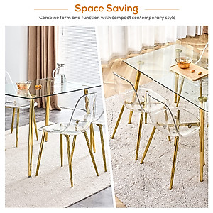 Ufurpie 5 Piece Glass Dining Table Set,51" Kitchen Table and Chairs for 4,Clear Dining Room Table Sets w/Gold Chrome Legs,Modern Dining Room Sets for Home, Kitchen, Dining Room(Gold)