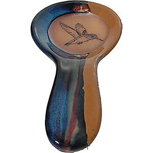 ALWAYS AZUL POTTERY 9.5 Inch Long Spoon Rest in Hummingbird Design and Azulscape Glaze - Handmade Pottery Cookware Accessories - Kitchen Countertop Holder for Giant Spatula, Ladle & More