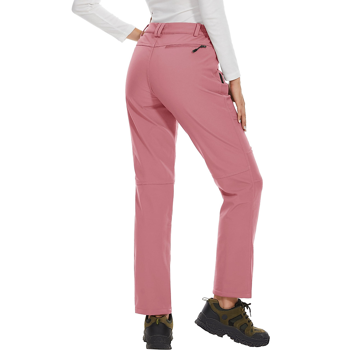 MAGCOMSEN Women's Hiking Pants Waterproof Insulated Snow Ski Pants Fleece Lined Winter Pants Warm Outdoor Hunting Pants Grey Pink L