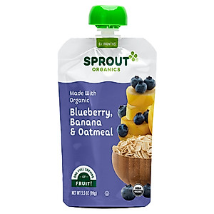 Sprout Organics Blueberry, Banana & Oatmeal Baby Food, Kosher, 3.5 Ounces (Pack Of 6)