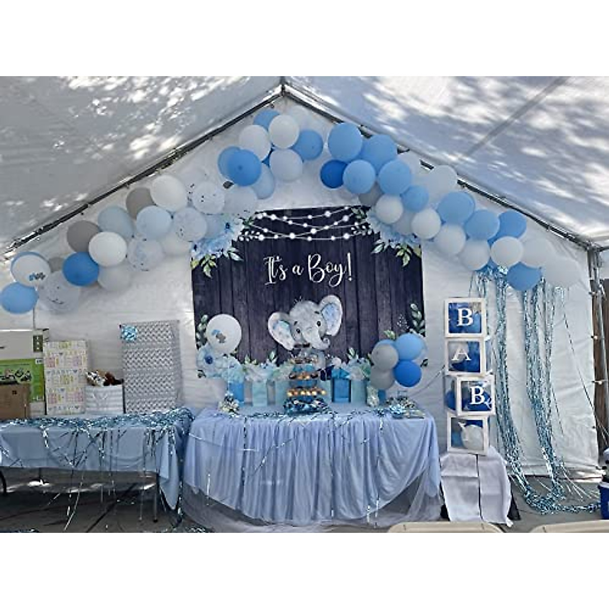 Avezano Boy Elephant Baby Shower Backdrop Blue Floral Elephant It's a Boy Background Decorations Rustic Wood Elephant Theme Baby Shower Party Banner Supplies(7x5ft)