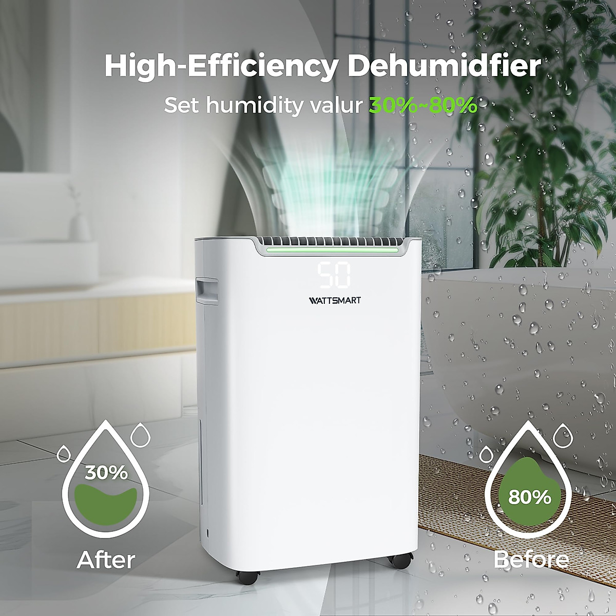 4,500 Sq.Ft Dehumidifier for Basement with Drain Hose, 50 Pint Dehumidifiers for Large Home with Three Operation Modes, Intelligent Humidity Control, 24HR Timer for RV, Bathroom, Bedroom