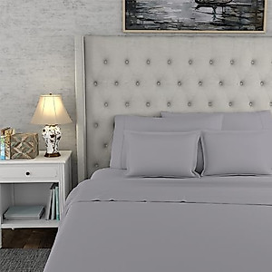 SUPREME ELEGANCE Hotel Luxury Cotton Blend Mist Gray Sheet Set Queen Size, 1200 Thread Count Ultra Soft Sateen Sheet Set, Moisture Wicking & Wrinkle Resistant, Easy Care Fall Bedding Set