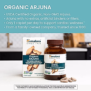Himalaya Organic Arjuna, Blood Pressure Supplement for Cardiovascular Wellness and Heart Health, 700mg, 60 Caplets, 2 Month Supply