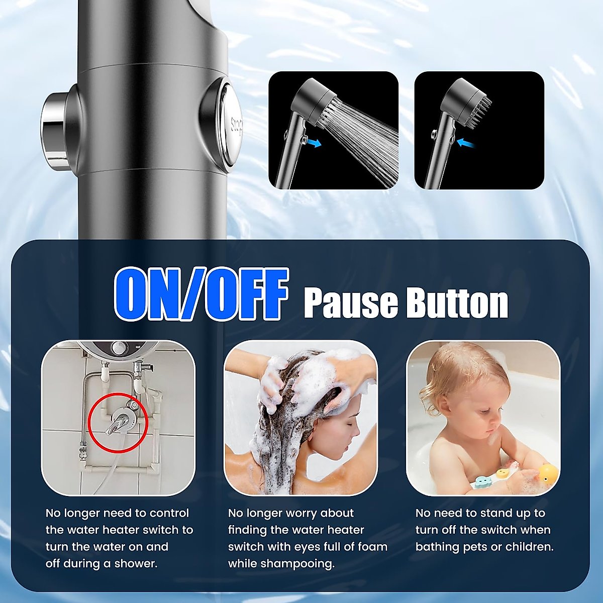 PWERAN Filtered Shower Head with Handheld, High Pressure Water Flow and Multiple Spray Modes Shower Head with Filter, Power Wash for Hard Water, Showerhead with ON/OFF Switch for Pets Bath