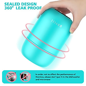 Insulated Food Jar WayEee Vacuum Bento Box Lunch Containers 16 oz for Kids Adults, Stainless Steel Leak Proof Wide Mouth Food Soup Thermos with Spoon Keeps Food Hot Cold for School Travel Picnic -Blue