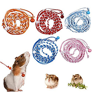 WoYous Hamster Harness 5 Pieces Adjustable Small Animal Bell Harness Rope Harness for Lead Walking Pet Gerbil, Rat, Mouse, Hamster Harness