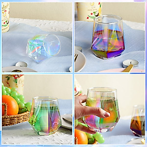 Set of 12 Iridescent Stemless Wine Glass 10.5 oz Modern Glassware Rainbow Colored Wine Glass Gift for Wine Cocktail Whiskey for Wedding Birthday Party Home Bar Housewarming