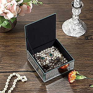 Hipiwe Silver Glass Mirrored Jewelry Box with Crystal Handle Square Trinket Organizer Treasure Chest Case Classic Keepsake Box for Storage Rings Earrings Necklace Bracele (Small, Silver)