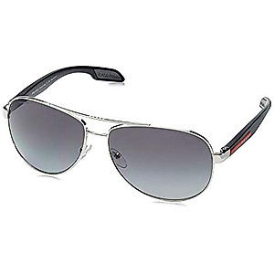 Prada Linea Rossa Lifestyle PS 53PS 1BC5W1 Steel Metal Aviator Sunglasses Grey Gradient Polarized Lens