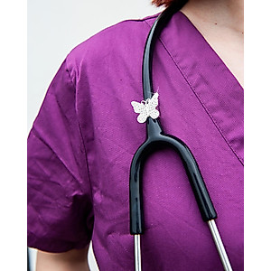 HEYGOO 2 Pack Bling Butterfly Stethoscope Charms for Doctor Nurse, Stethoscope Id Name Tag with Bling Silvery Rhinestones