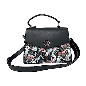 Loungefly Disney The Little Mermaid Ariel Allover Floral Print Crossbody Satchel Handbag Purse