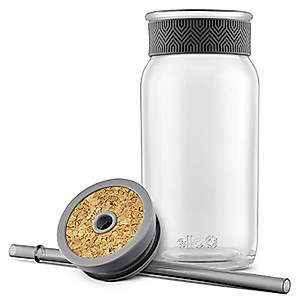 Ello Kella Glass Tumbler with Straw, 20 oz, Grey