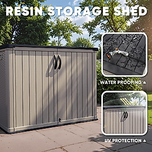 Devoko Shelf of Resin Outdoor Storage Cabinet, 26 Cu Ft Horizontal Outdoor Storage Shed Waterproof Patio Tools Storage Box (2 Shelves) (Beige)