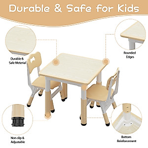 GAOMON Kids Table and 2 Chairs Set with Graffiti Desktop, Height Adjustable Toddler Table and Chairs Set, 4 in 1 Activity Table Play Table for Reading, Drawing, Playing, Eating