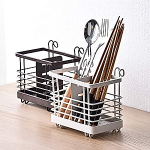 ZSQAI Hanging Spoon Chopsticks Fork Iron Storage Basket Kitchen Rack Cutlery Holder Cutlery Stand Countertop Shelf Rack Holder (Color : White)
