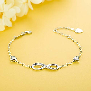 Billie Bijoux 925 Sterling Silver Infinity Womens Bracelet White Gold Plated Love Symbol Charm Adjustable Small Bracelet