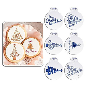 ART Kitchenware 6pcs/set Christmas Tree Cookie Stencil Set for Cakes Sugar Decoration Cookie Mold Reusable Stencils for Painting Beige/Semi-Transparent ST-925S