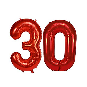 AULE 40 Inch Big Red Foil 30 Number Balloons for Women Large 30th Happy Birthday Decorations Giant Huge Helium Mylar 30rh Anniversary Party Decor
