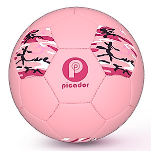 PP PICADOR Soccer Ball Size 4, Kids Soccer Balls for Youth Girls Boys Child Teen Age 4-8 8-12 Outdoor Training Gift with Pump(Camouflage Pink)